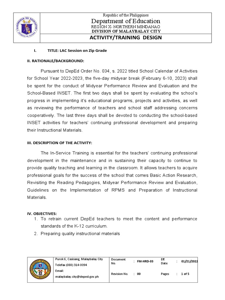 Inset Training - Tle Mapeh | PDF | Teachers | Learning