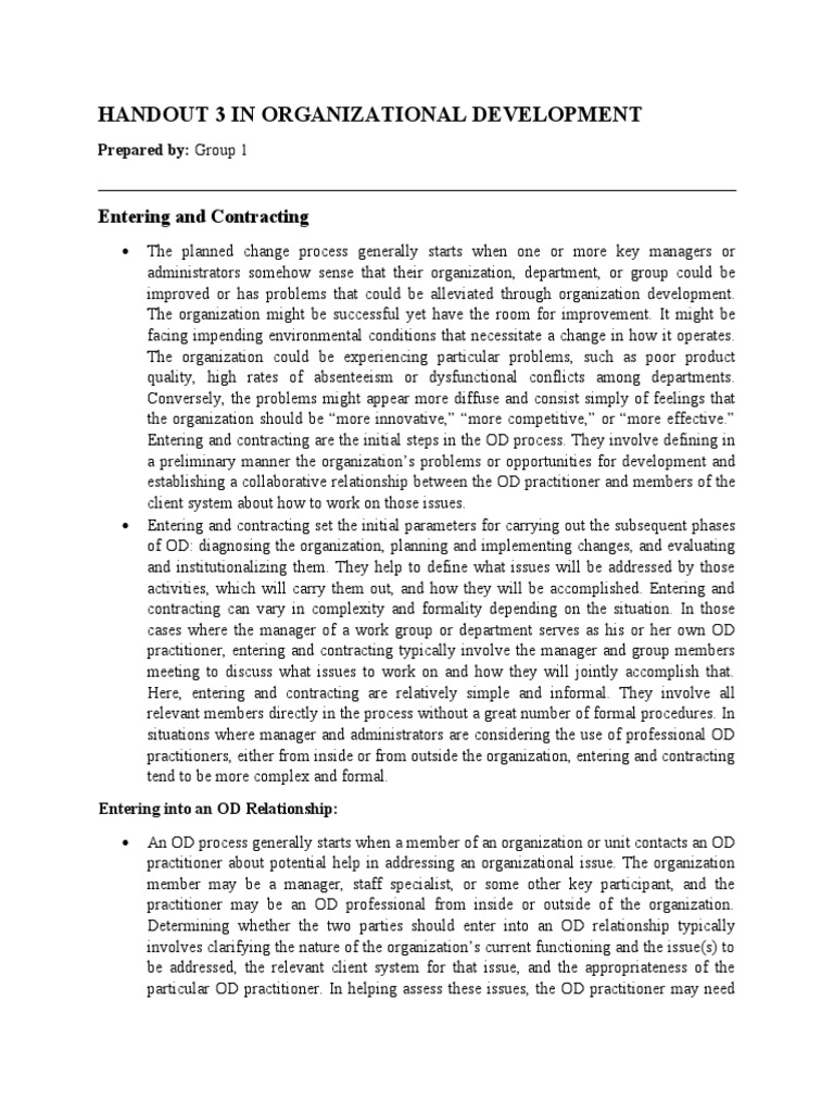 OD Handouts 3 | PDF | Organization Development | Medical Diagnosis