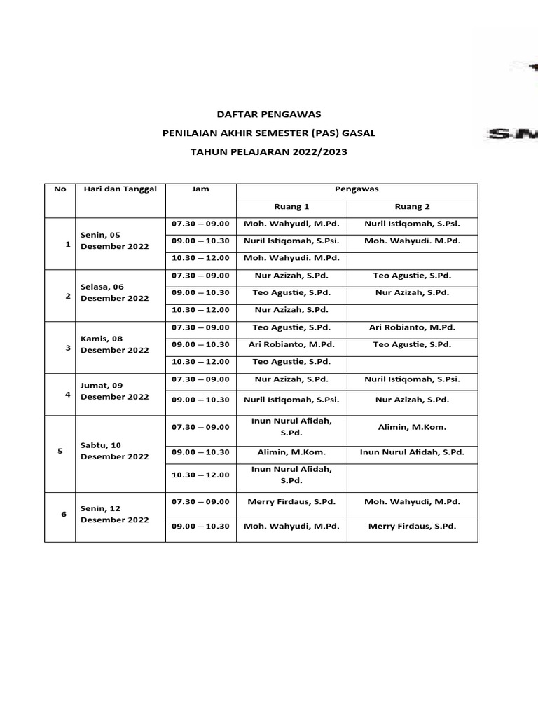 Jadwal Pengawas | PDF Jadwal Pengawas | PDF