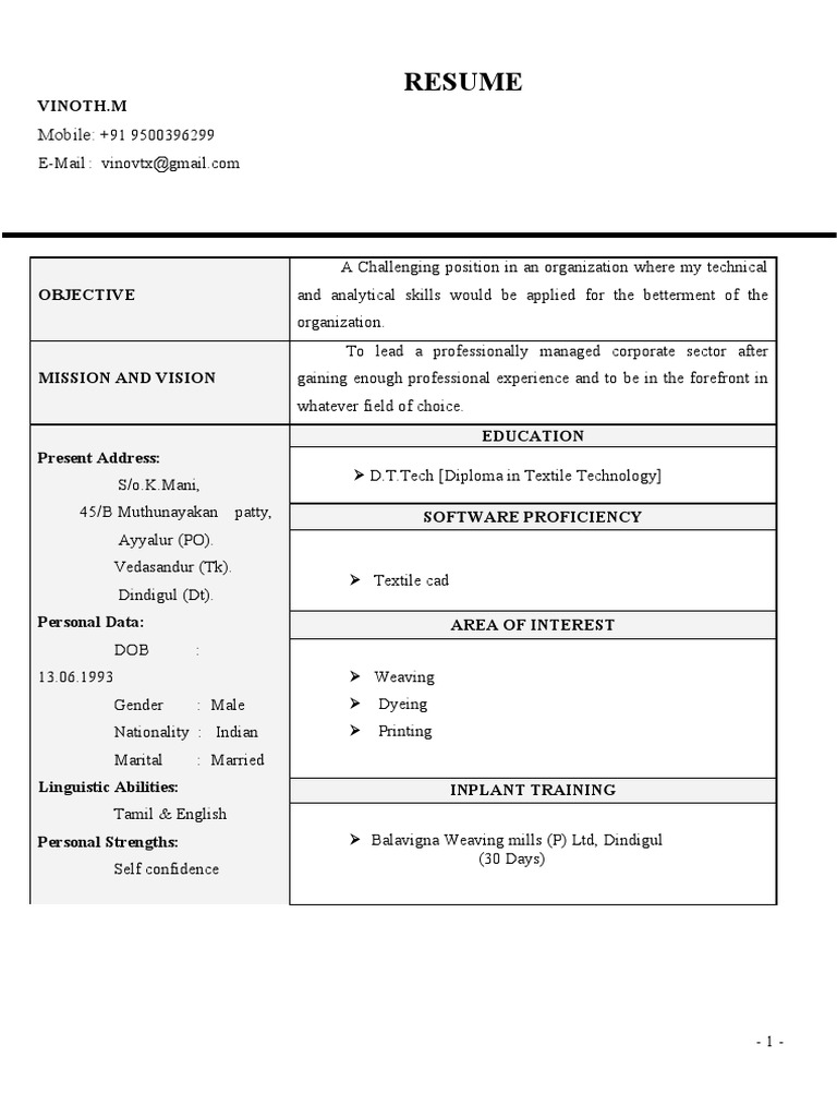 Vinoth Resume.123 | PDF | Cognitive Science