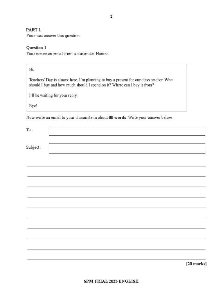 SPM Trial 2023 English Paper 2 | PDF