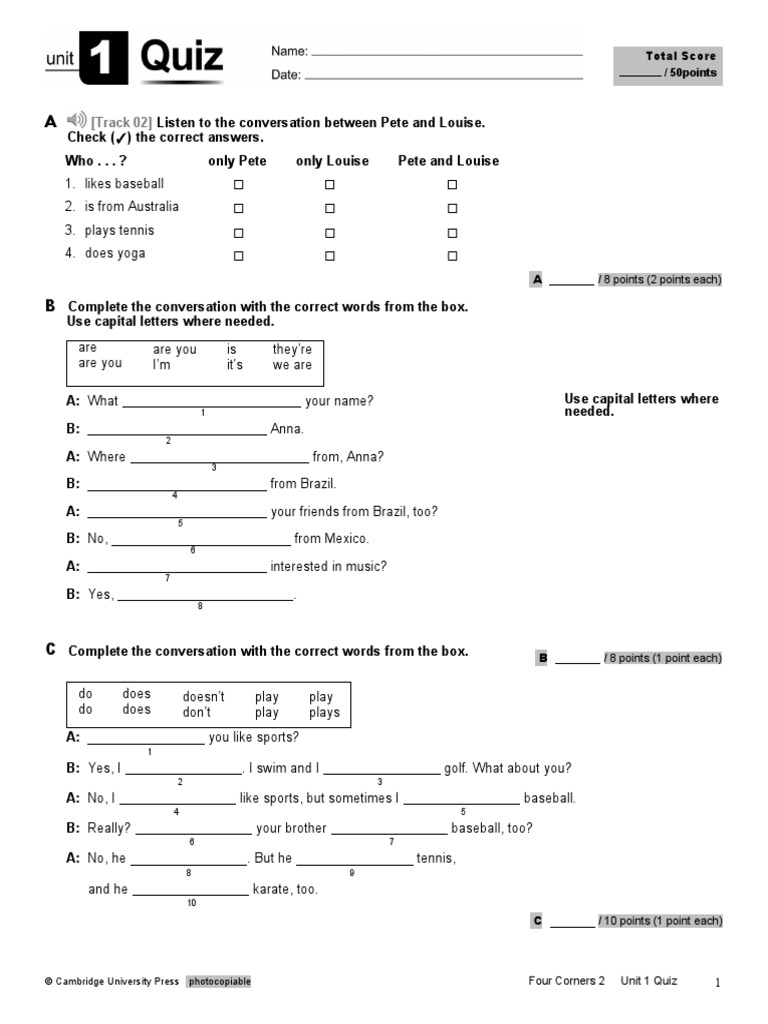 Four Corners Second Edition - Level 2 - Q01 | PDF