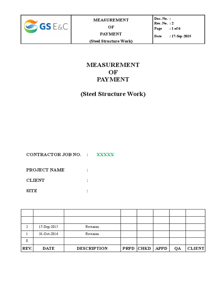 Steel Structure Payment Guide | PDF | Measurement | Metal Fabrication