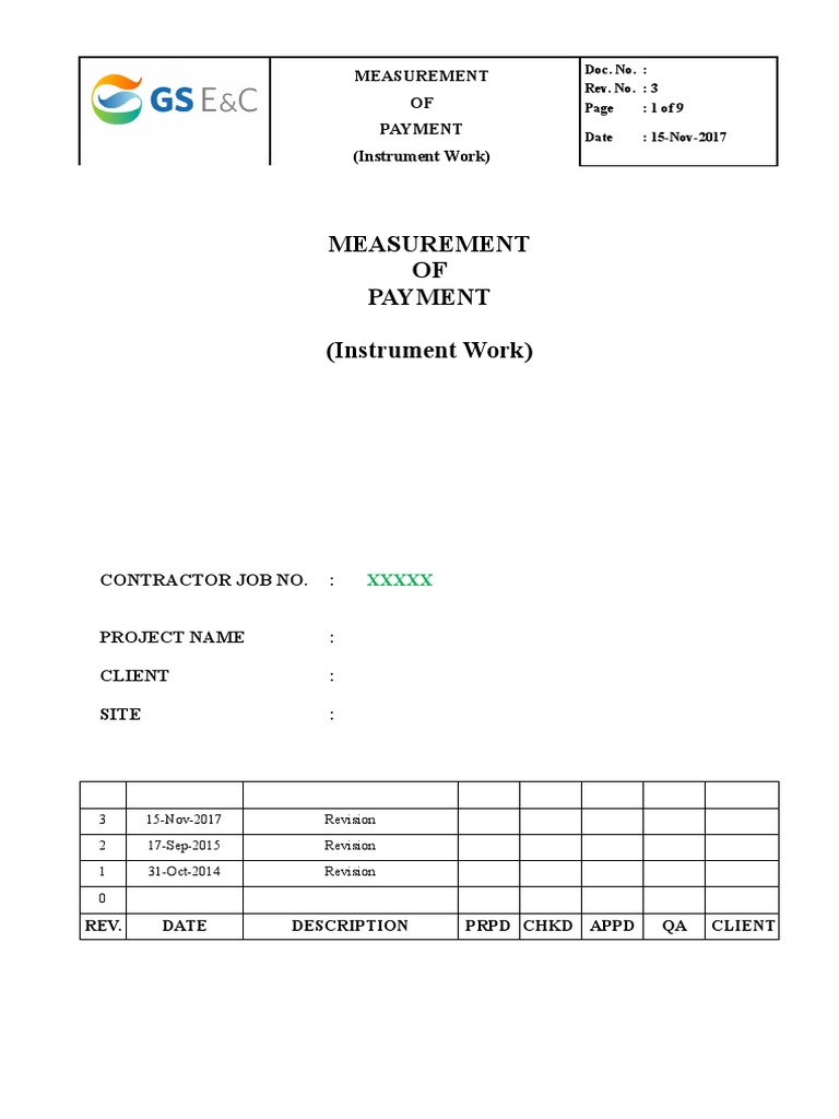 Measurement of Payment (Instrument Work) | PDF | Pipe (Fluid Conveyance) | Calibration
