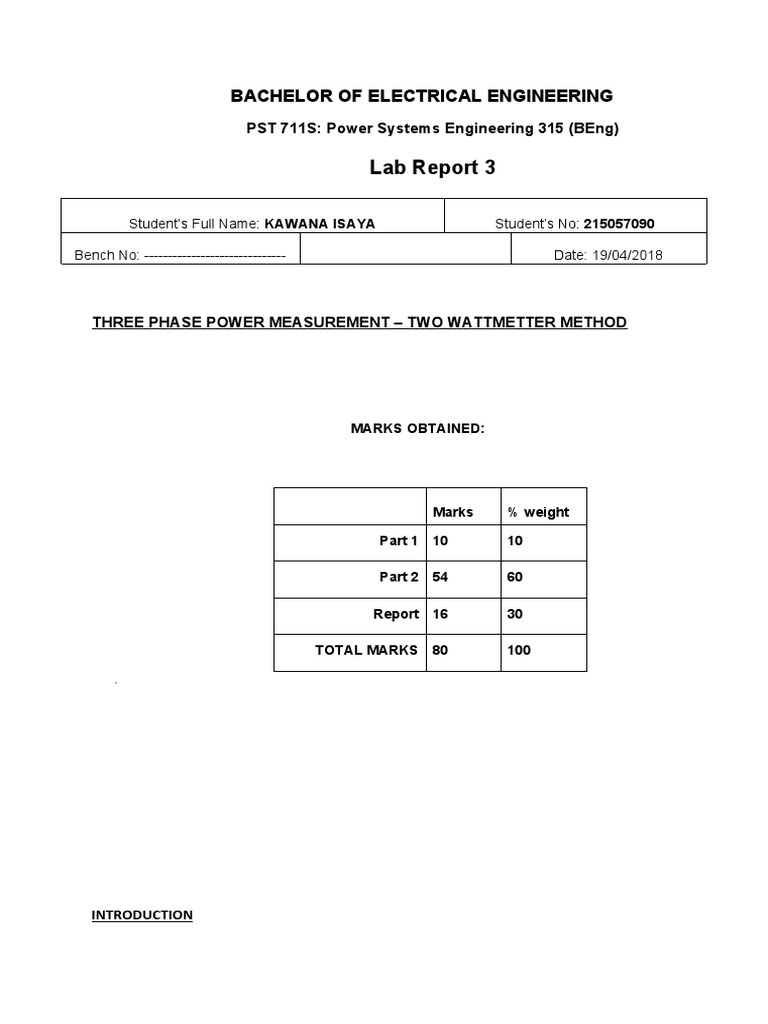 PST 711s Lab 3 Rep | PDF | Physical Sciences | Electric Power