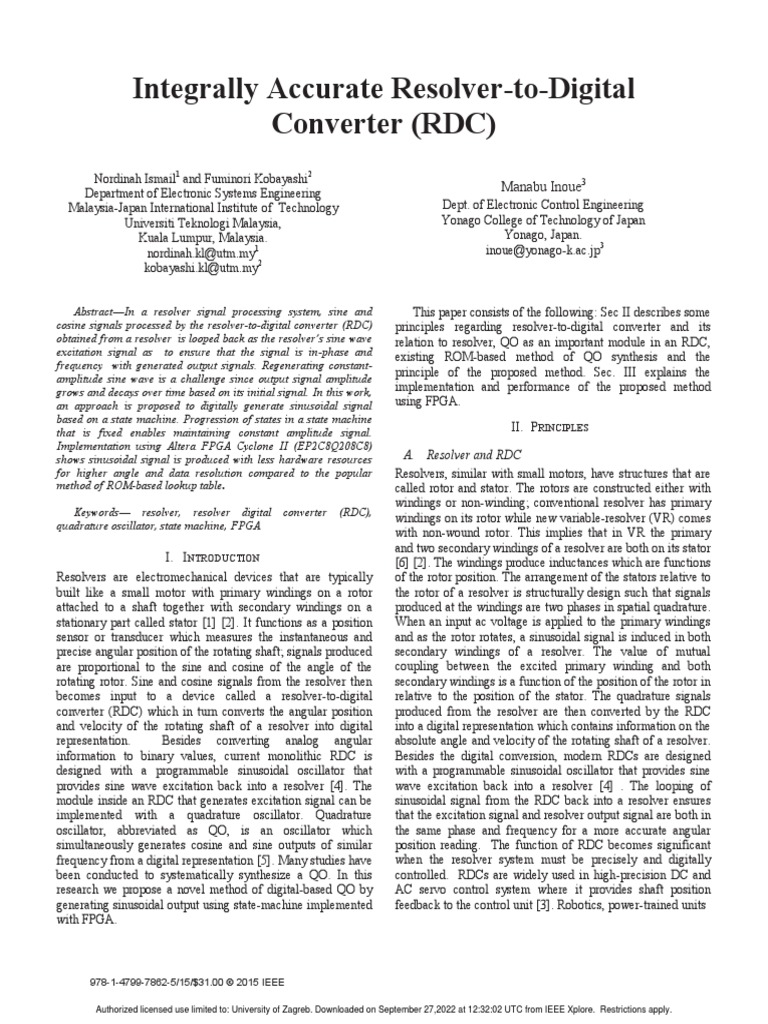 Integrally Accurate Resolver-To-Digital Converter RDC | PDF | Phase ...