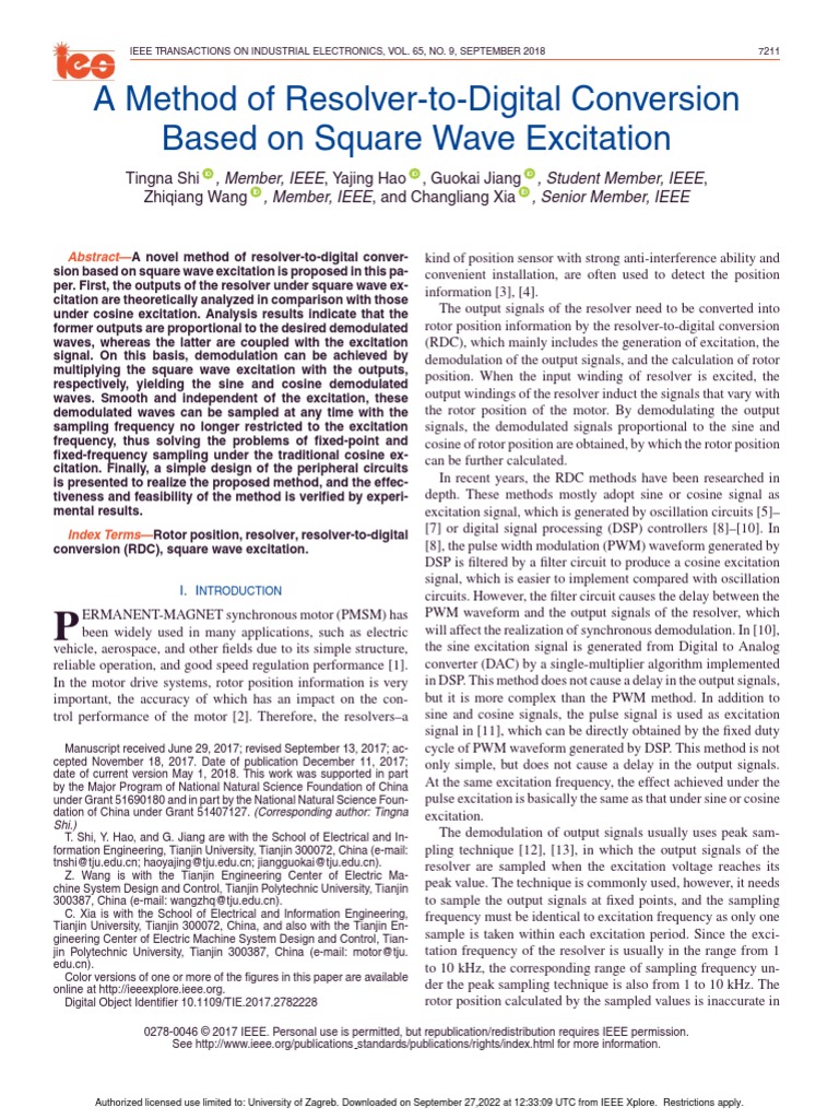 A Method of Resolver-to-Digital Conversion Based On Square Wave Excitation | PDF | Sampling ...