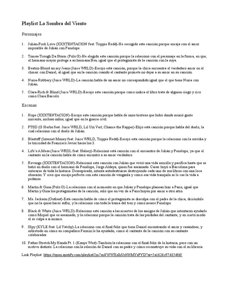 La Sombra Del Viento Playlist | PDF | Poesía