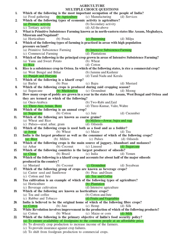 Fin MCQ Agriculture QB | PDF | Agriculture | Crops Fin MCQ Agriculture QB | PDF | Agriculture | Crops