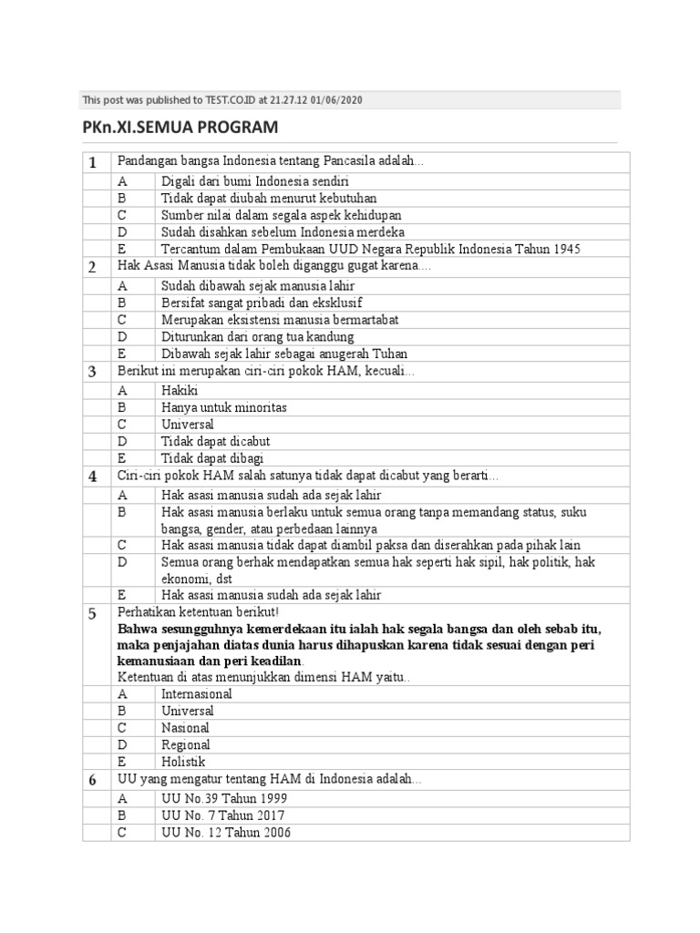 1B - Xi - All - Soal PKN | PDF
