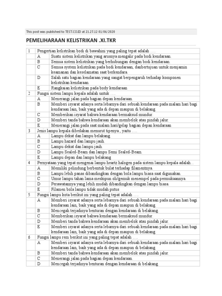 4b Xi TKR Pemeliharaan Kelistrikan | PDF