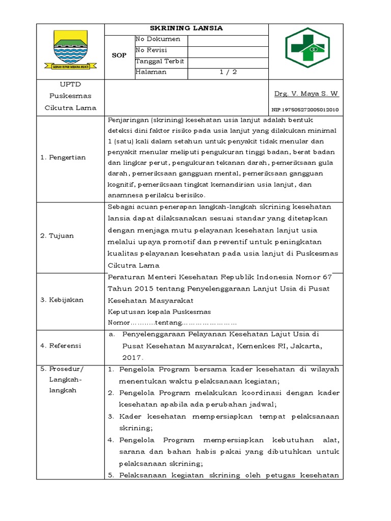 Sop Skrining Lansia | PDF