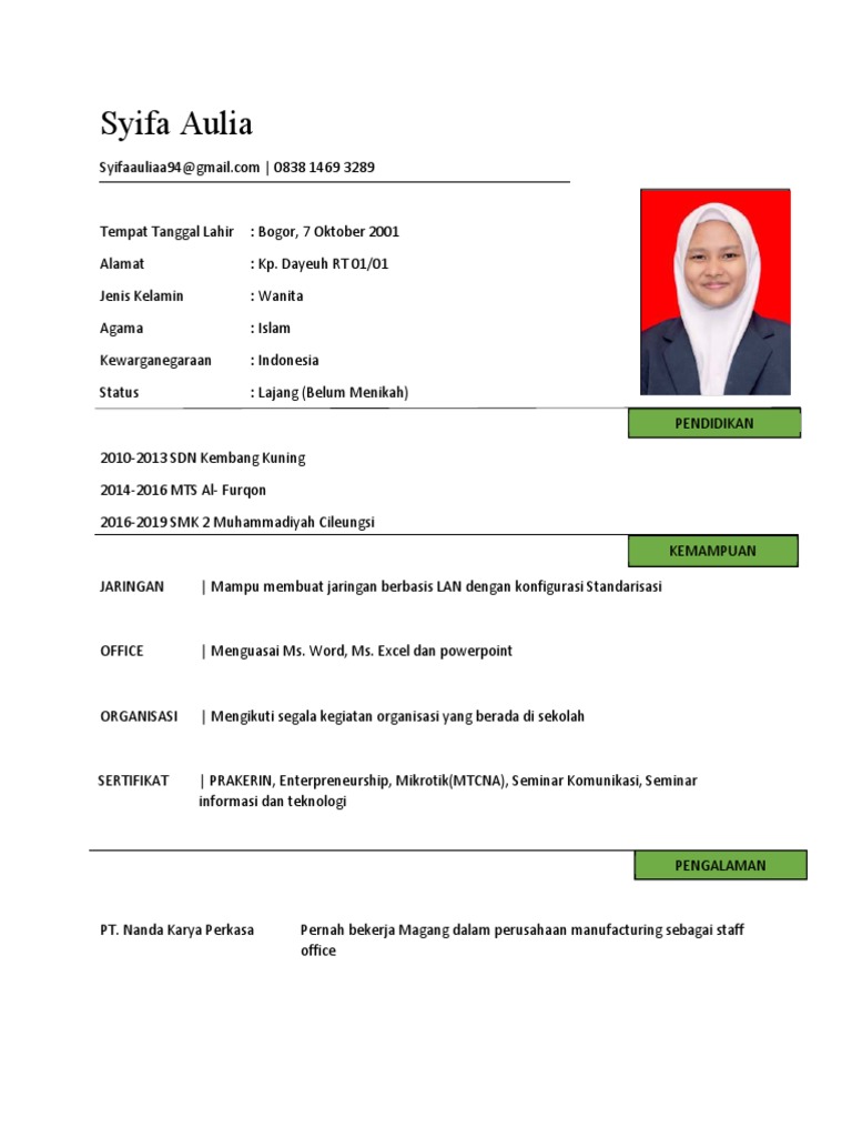 .CV - Syifa Aulia (Paul) | PDF