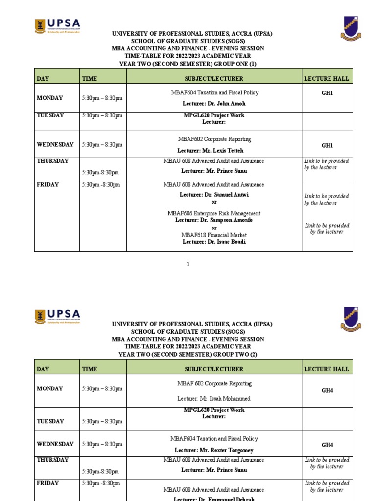 Graduate SCH - Year 2 Evening Timetable 2nd Sem | PDF | Economies ...