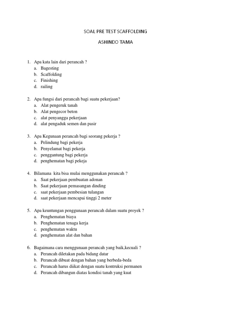 Soal Pre Test Scaffolding PDF | PDF