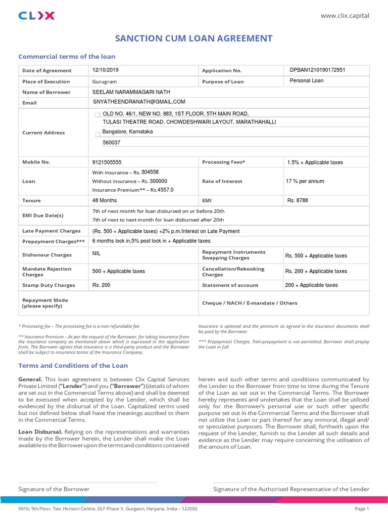 Sample Loan Agreement (Clix) | PDF | Loans | Interest