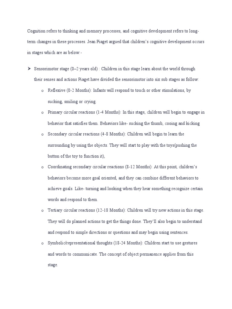 Piaget's Four Stages of Cognitive Development | PDF | Cognitive ...