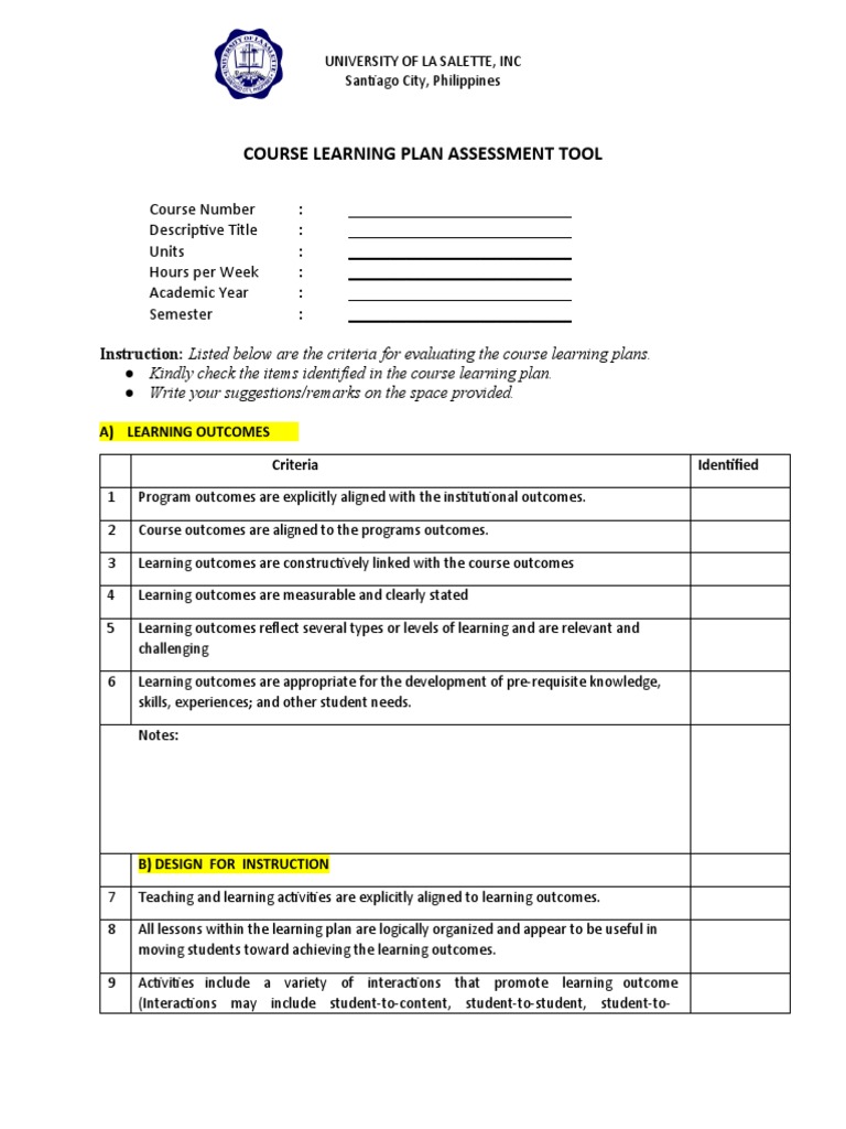 Learning Plan Assessment Tool | PDF | Educational Assessment | Learning
