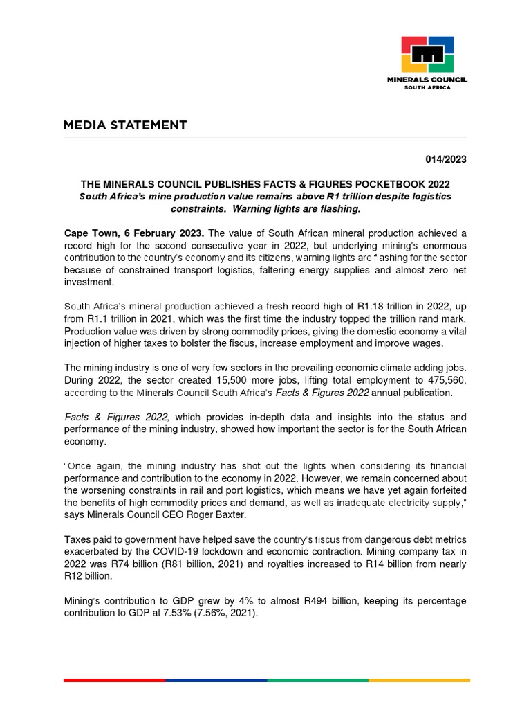 2023 02 06 Media Statement Minerals Council Pubishes Facts and Figures ...