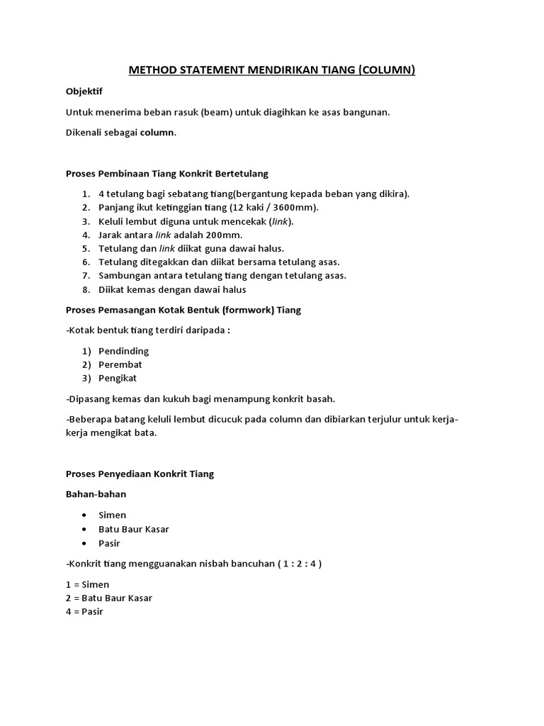 Column Method Statement | PDF | Sains & Matematika | Teknologi & Rekayasa