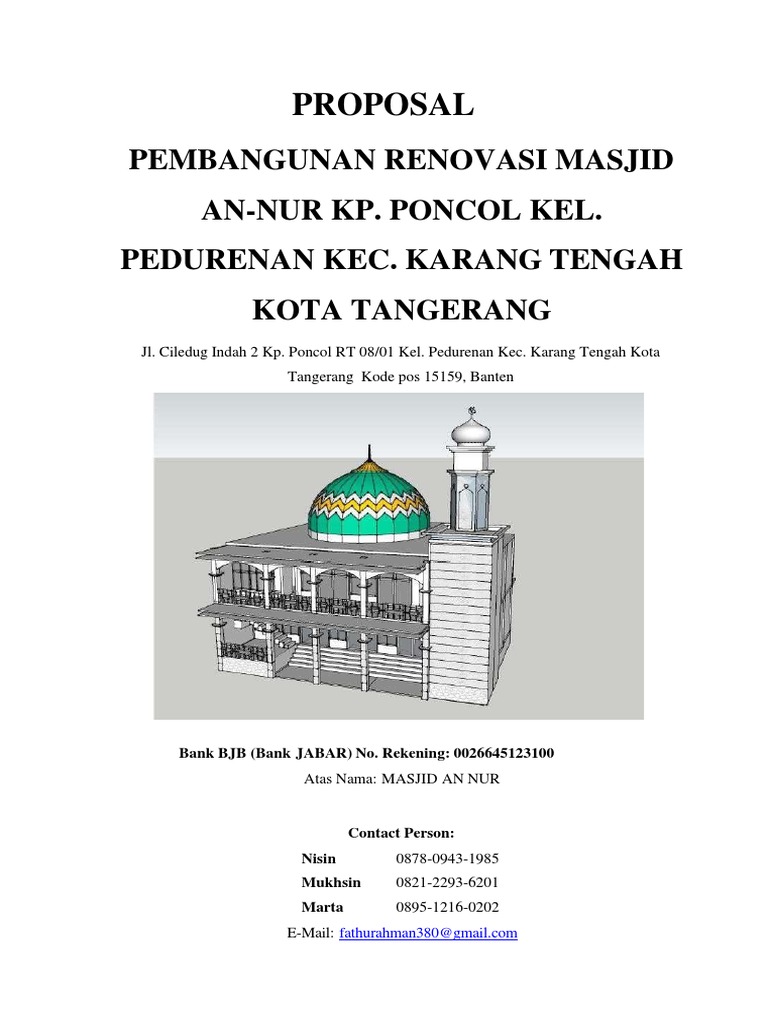 Proposal: Pembangunan Renovasi Masjid An-Nur Kp. Poncol Kel. Pedurenan ...