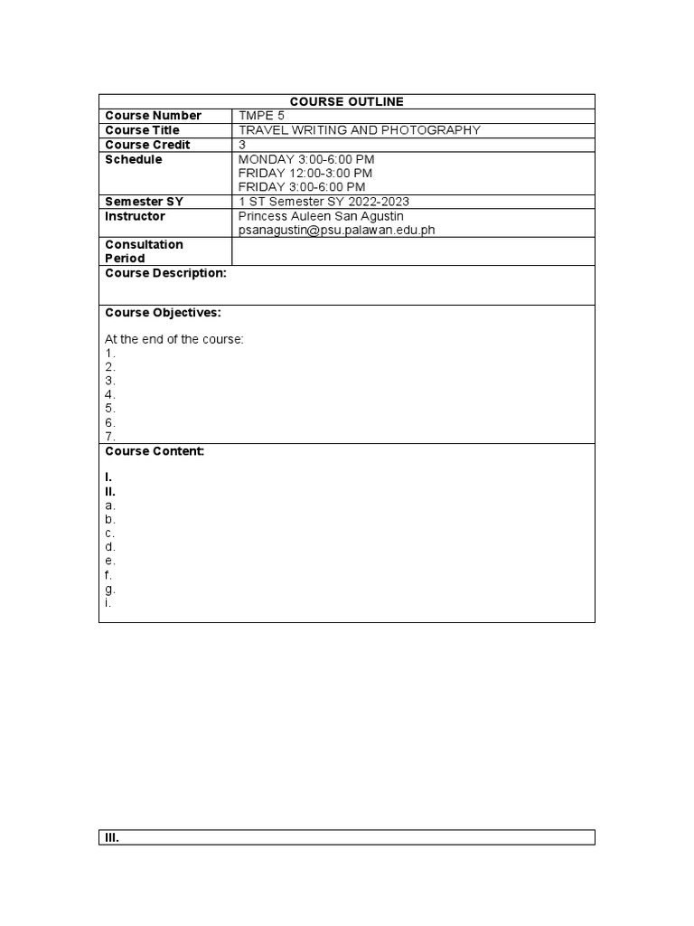 Travel Writing Photography Course Outline | PDF | Academic Integrity ...