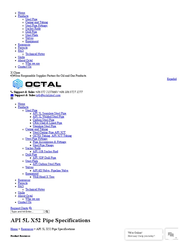API 5L X52 Pipe Specification (PSL1 & PSL2) - Octal Steel | PDF | Pipe ...