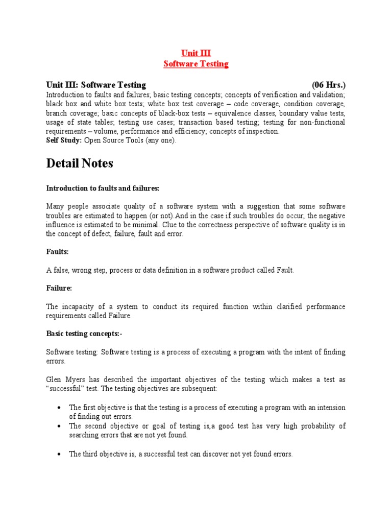 SE - Unit - 3 Notes | PDF | Software Testing | Information Technology ...