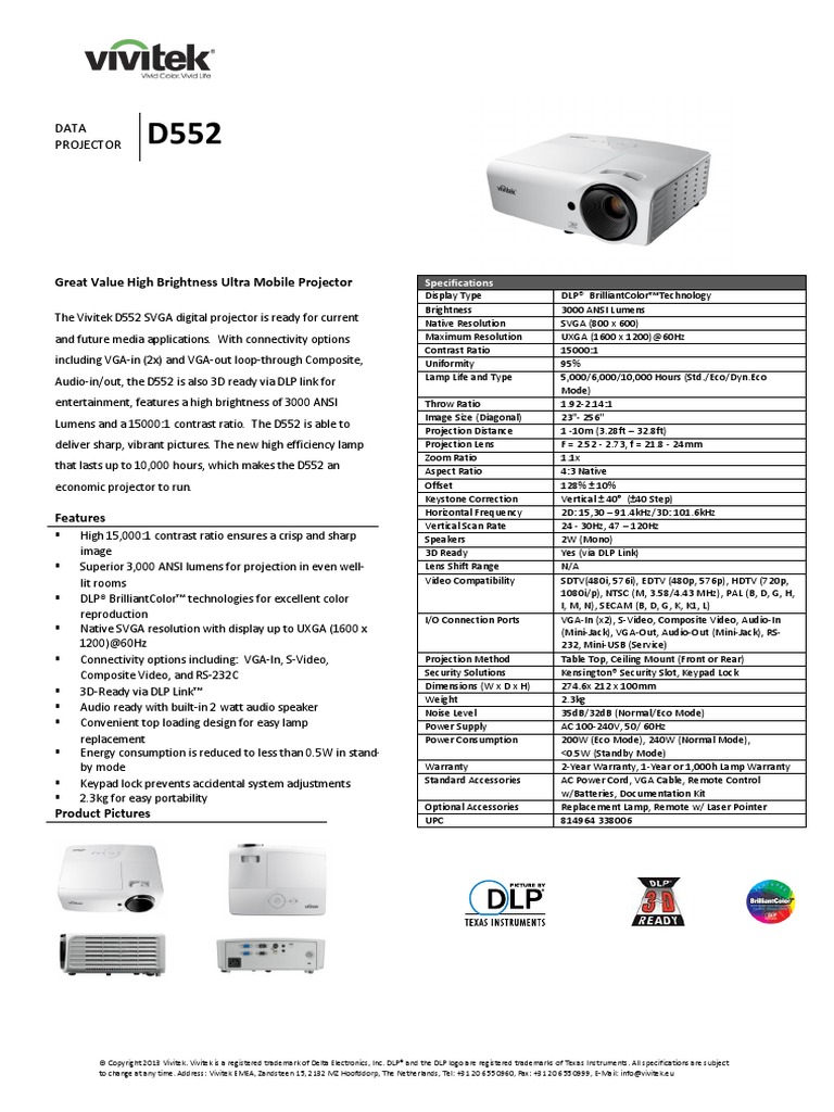 Projector Spec 8040 | PDF | Display Resolution | Media Formats