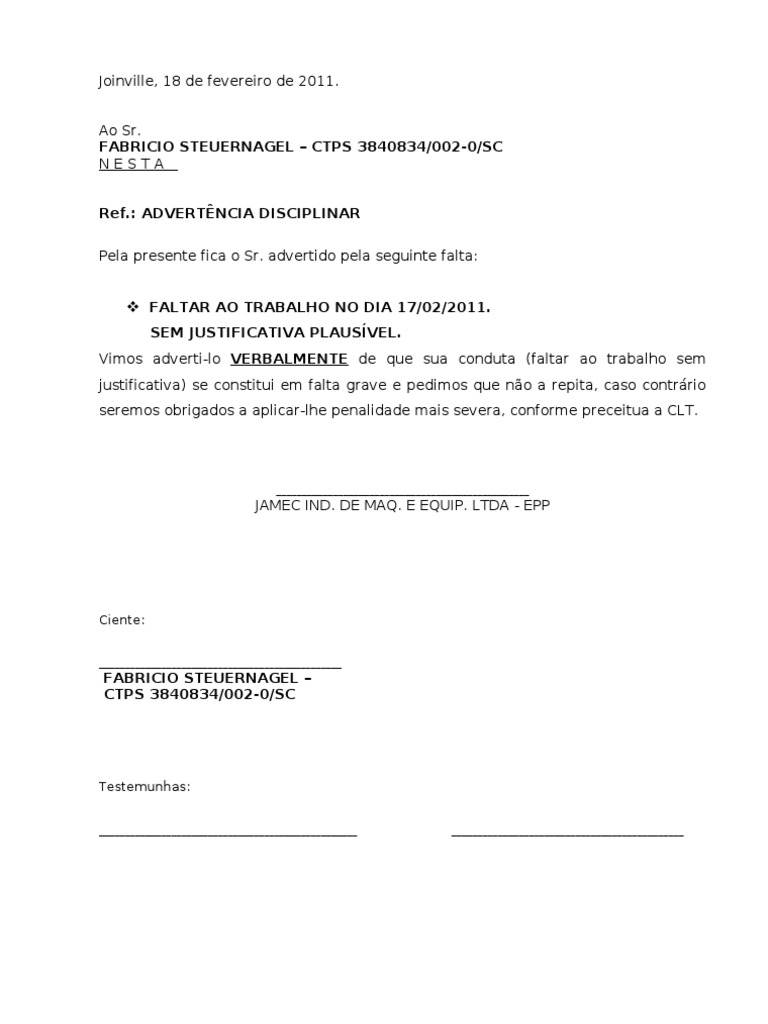 Carta de Advertência Modelo | PDF