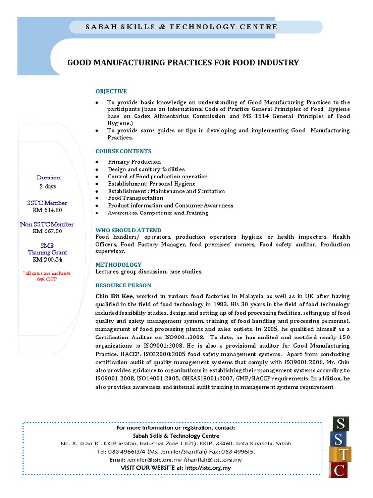 Good Manufacturing Practices For Food Industry | PDF | Food Safety ...