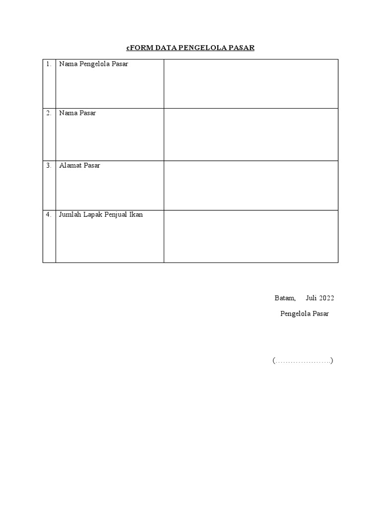 Form Data Pengelola Pasar | PDF | Sains & Matematika