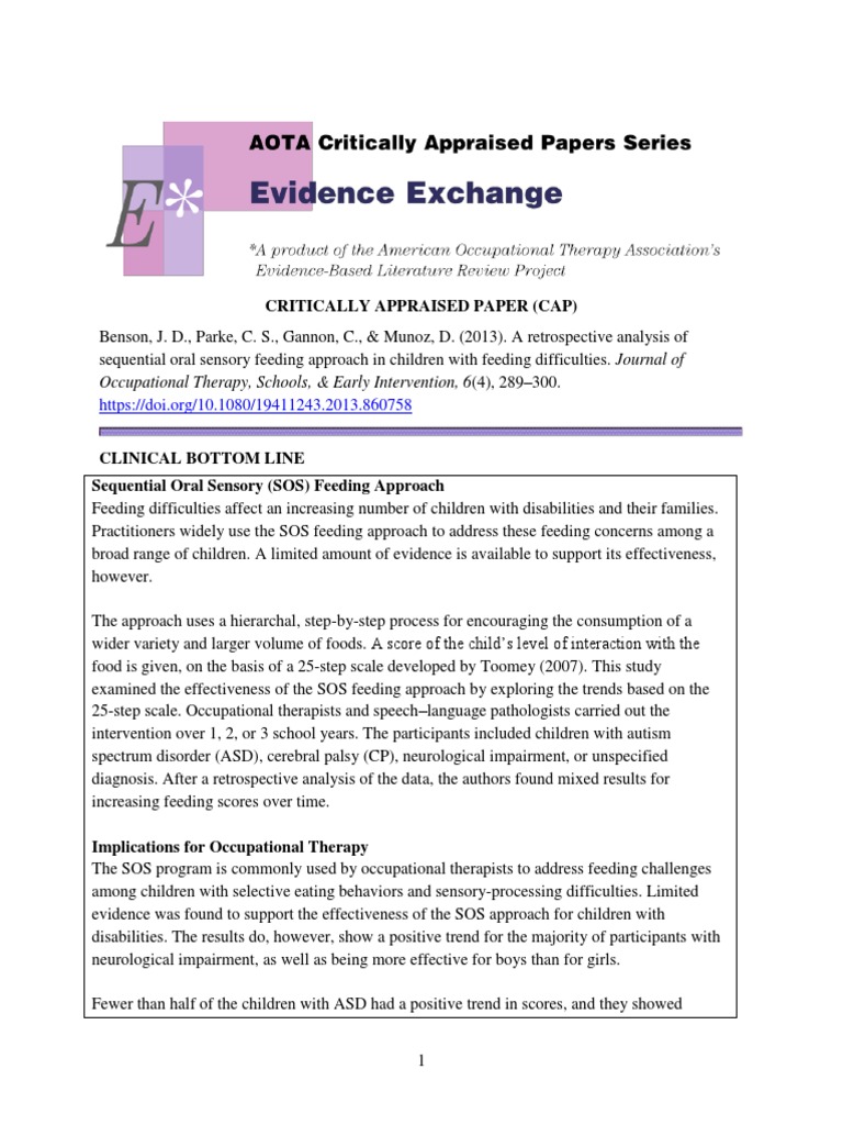Critically Appraised Paper For SOS Feeding | PDF | Autism Spectrum ...