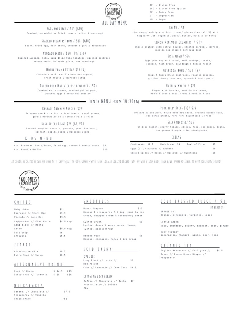 Goodness Gracious - Menu-2022-V3 | PDF | Bacon | Hamburgers