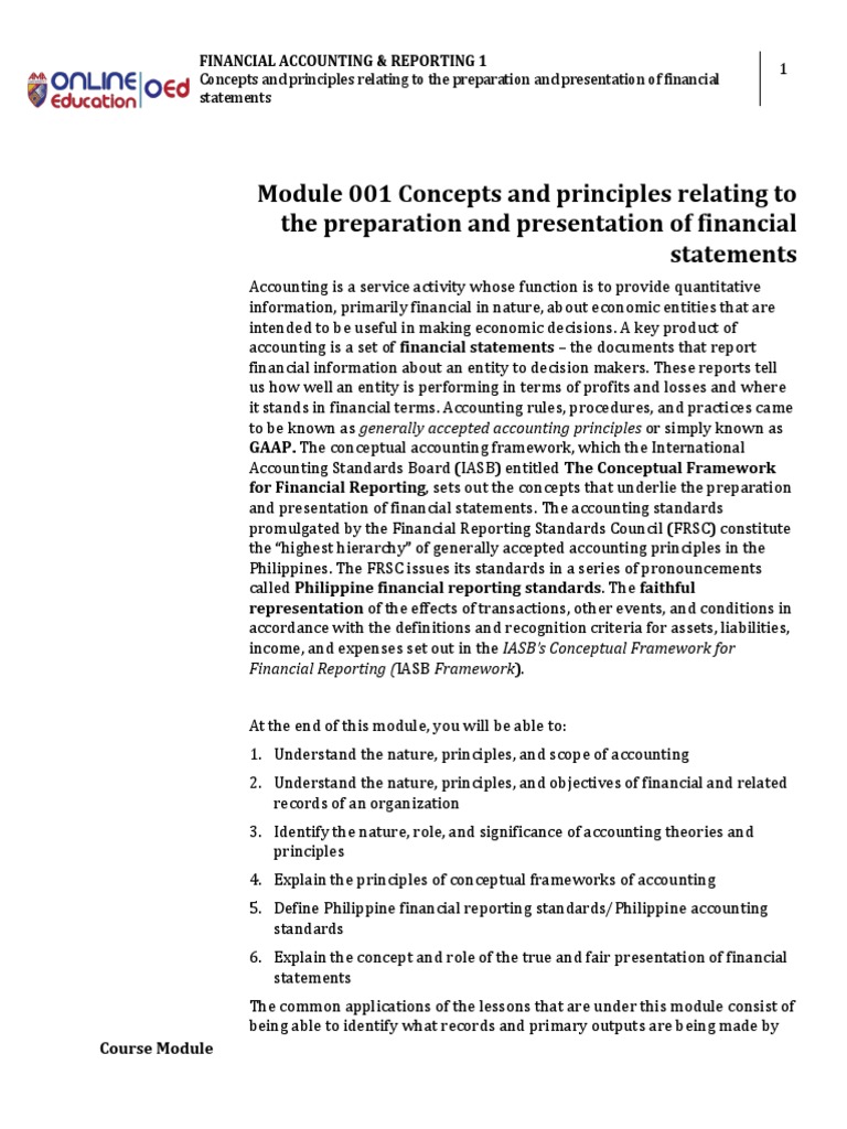 Week 01 01 Module 01 Concepts And Principles Pdf Accounting Financial Statement 