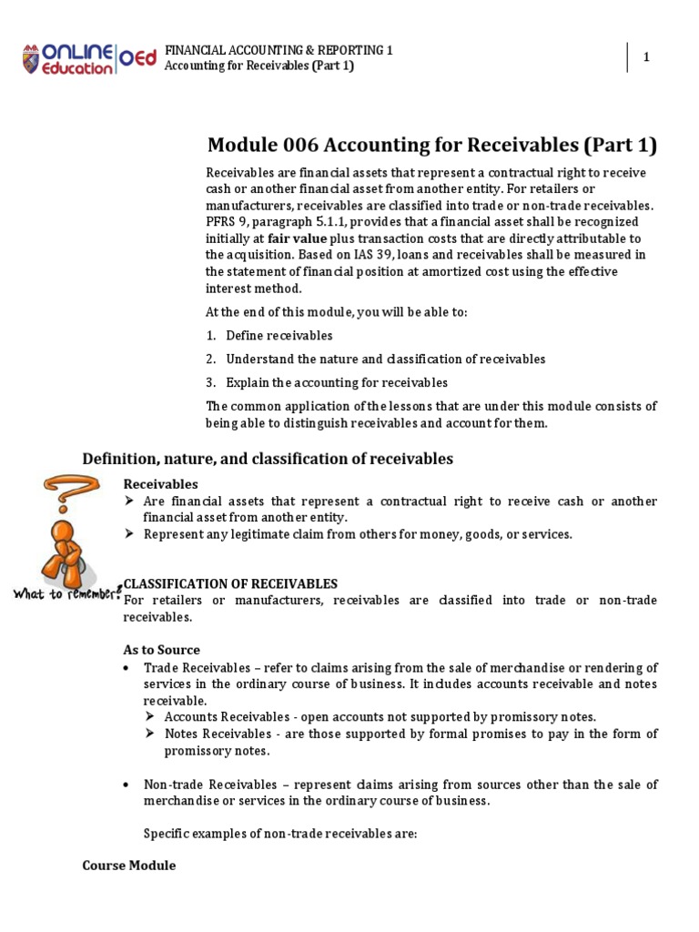 Week 03 - 01 - Module 06 - Accounting For Receivables (Part 1) | PDF | Bad Debt | Fair Value