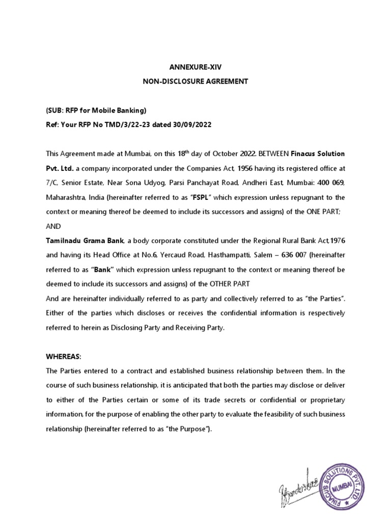 NDA - Signed - Mobile Banking | PDF | Non Disclosure Agreement | Indemnity