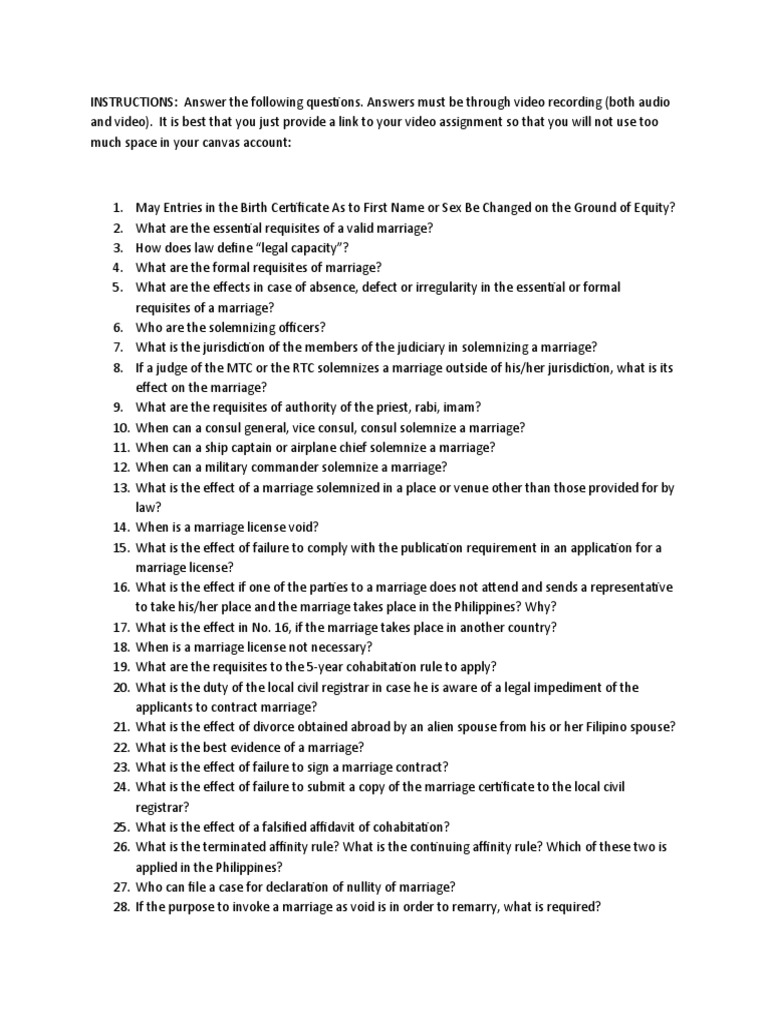 CivRev QAs | PDF | Marriage | Legitimacy (Family Law)