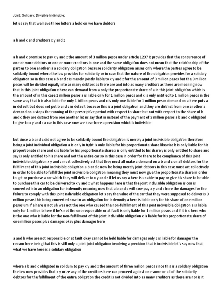 Joint - Solidary - Divisible Indivisible | PDF | Business Law | Common Law