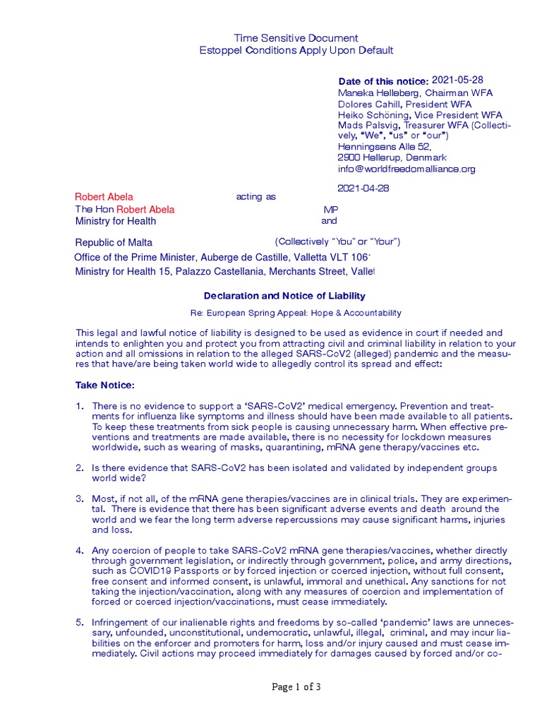 Legal Notice on SARS-CoV2 Liability | PDF | Crimes | Crime & Violence