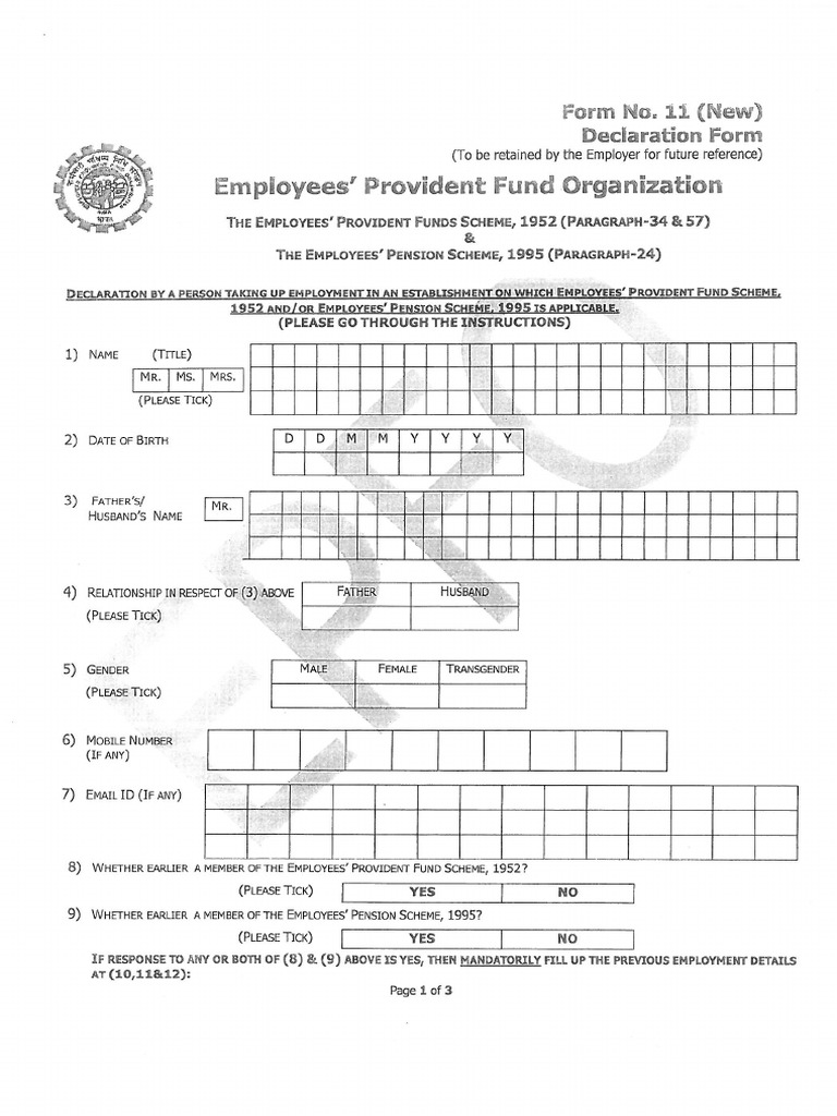 EPF Form 11 (New) | PDF