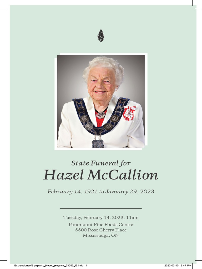 Hazel McCallion State Funeral Program | PDF