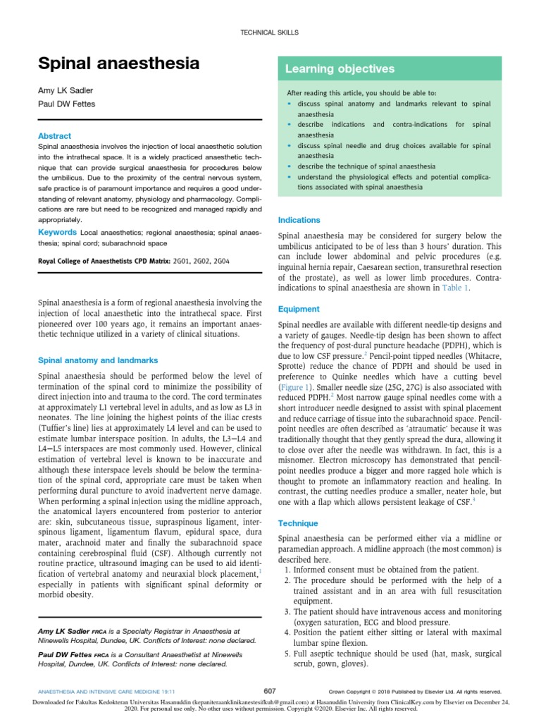 Spinal Anaesthesia | Download Free PDF | Anesthesia | Opioid