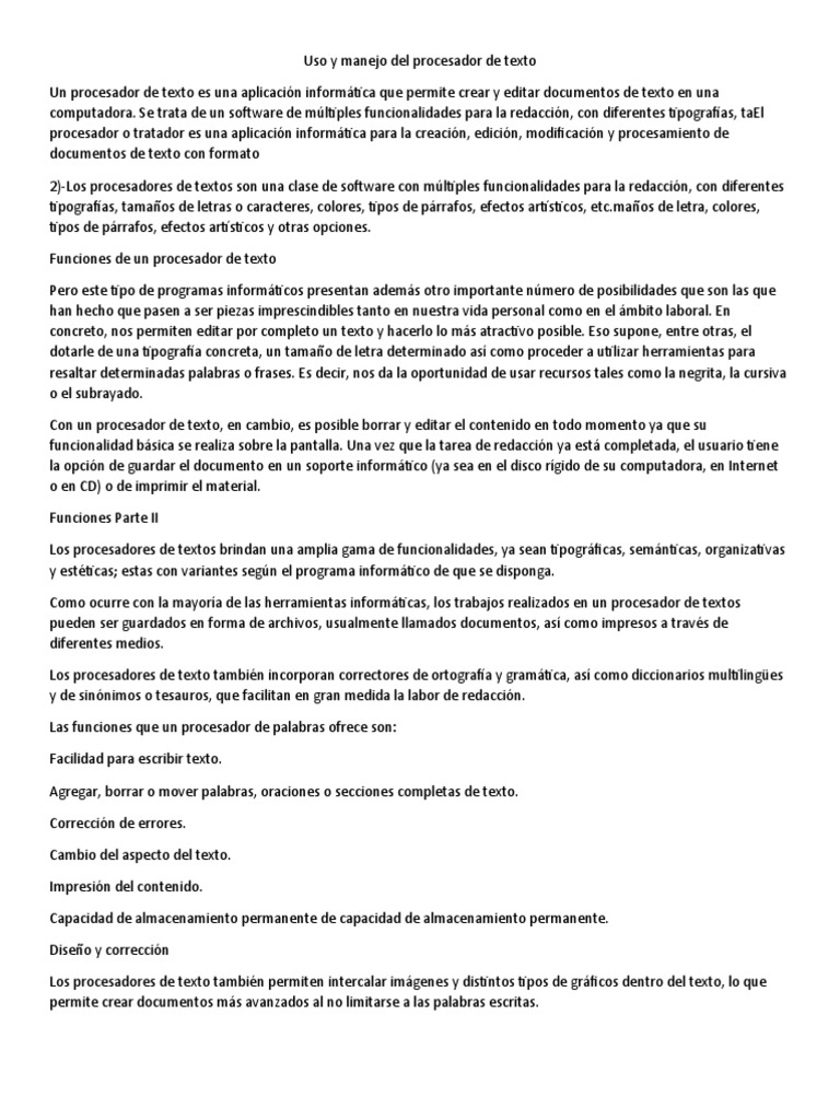 Uso y Manejo Del Procesador de Texto | PDF | Procesador de textos ...