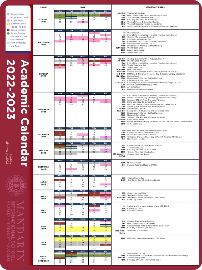 Academic Calendar 2022-2023 Update 23 AUG 2022 | PDF | Observances