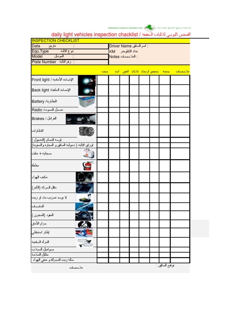 Daily Light Vehicle Checklist Inspection | PDF