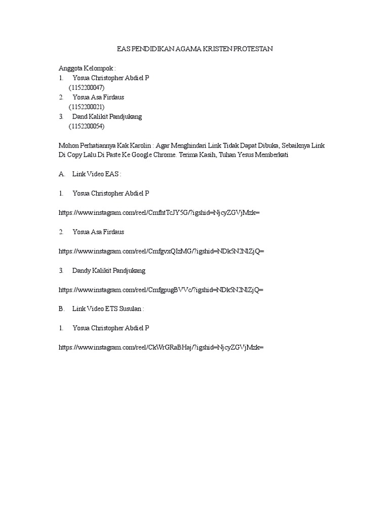 EAS Pendidikan Agama Kristen Protestan Anggota | PDF