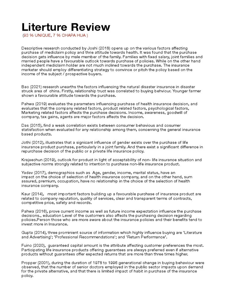 Assignment CB Liternature Review | Download Free PDF | Insurance ...