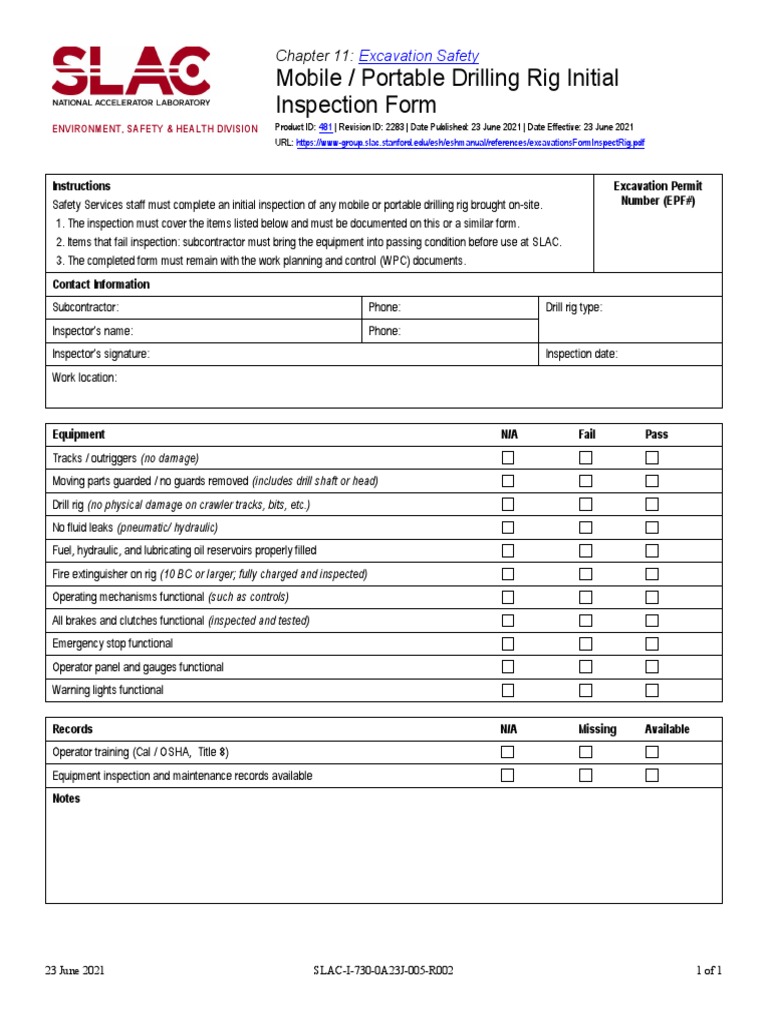 Mobile Drilling Rig Inspection Form: Ensuring Safety Through Initial ...