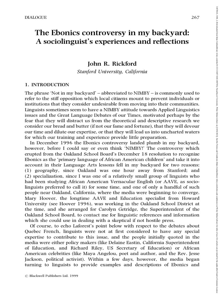 Rickford - 1998 - Ebonics Controversy | PDF | Dialect | Cognition